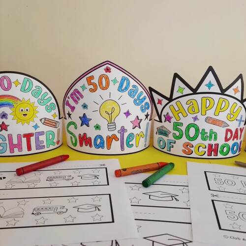50th Day of School Hat Crown Craft, 50 Days of School Headbands ...
