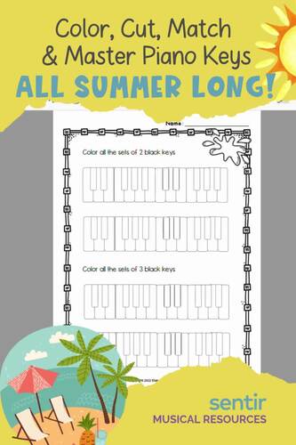 Summer Piano Key Worksheets – Keyboard Practice & Black-Key Games | No prep