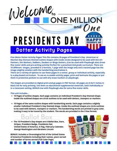 Dotter Activity Pages-President's Day Theme-Dot Art-Bingo Dotters-Dot ...
