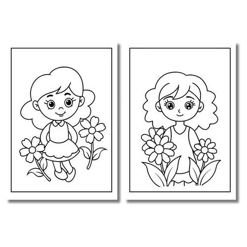 Cute Girl And Flowers Coloring Pages, Coloring Sheets, Preschool ...