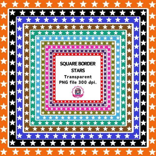 Square Border Star Design Clipart - 300 DPI | Frames | Commercial Use