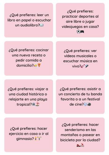 ¿QUÉ PREFIERES? ACTIVIDADES DE TIEMPO LIBRE WHAT WOULD YOU RATHER ...