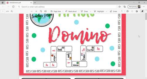 Articles (a, an, the or zero article) Grammar Exercise Domino Game