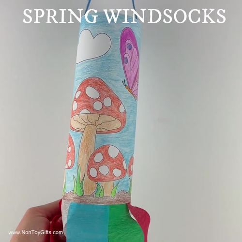 Spring Mushroom Windsocks Craft - Coloring Activity by Non-Toy Gifts
