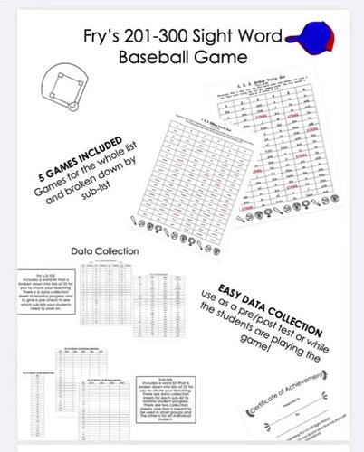 Fry's Third Hundred 201-300 Sight Word Baseball Game PLUS Data ...