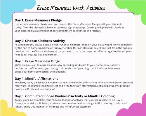 SEL Mental Health Awareness/Erase Meanness Week Activity Kit (Editable)