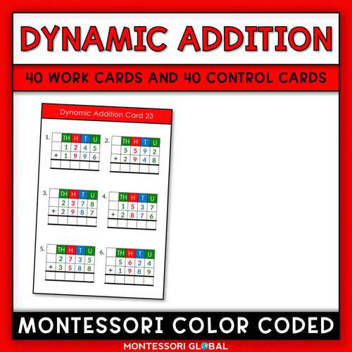 Montessori Math | 40 Dynamic Addition Digital and Printable Task Cards
