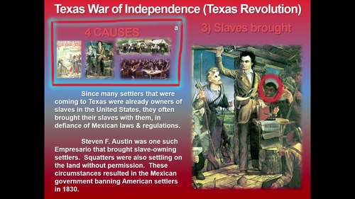 Texas Revolution - 4 causes, 4 figures, 4 events, 4 effects (23-slide PPT)