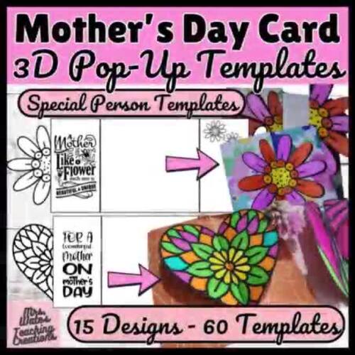 Mother's Day Card 3D Pop-Up Craft Templates | Mother’s Day Coloring ...