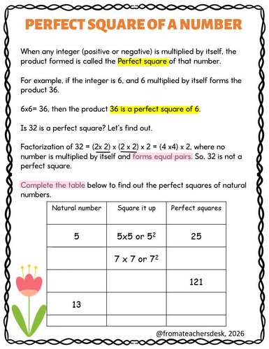 Evaluating Square Roots & Perfect Squares Math Practice Worksheets 8th ...