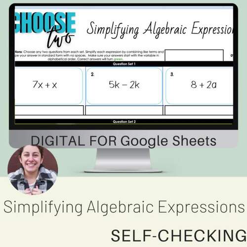 Simplifying Algebraic Expressions: Choose 2 Self-Checking Activity