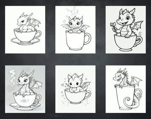 Cute Dragon in Cup Coloring Pages – Adorable Fantasy Fun | TPT