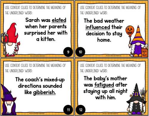 Halloween Context Clues Task Cards Activities for October Vocabulary ...