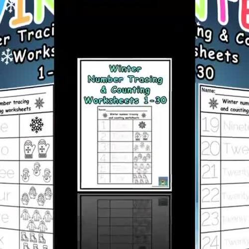 Winter Number Tracing & Counting Worksheets 1-30 by Preschool Garage