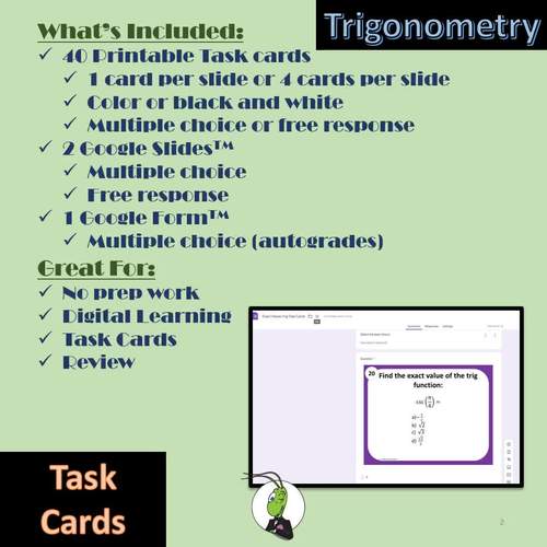 Exact Values Trig Unit Circle Printable Task Cards for Precalculus