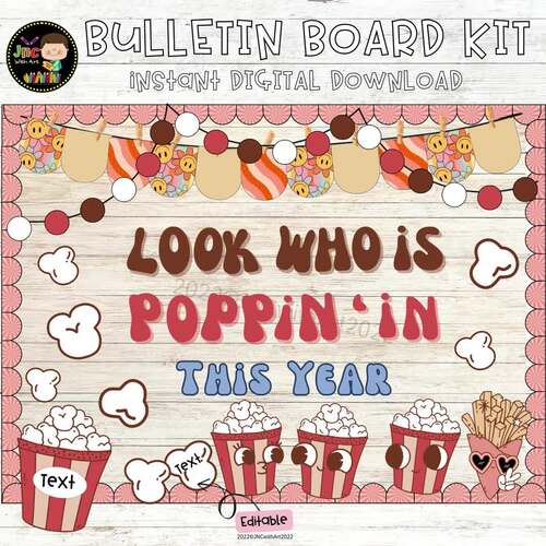 Back to School Popcorn Bulletin Board Kit Door Decor Editable by JNC ...