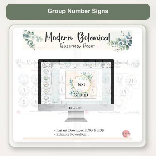 Botanical Table Signs: Eucalyptus Classroom Decor | Editable Group Numbers
