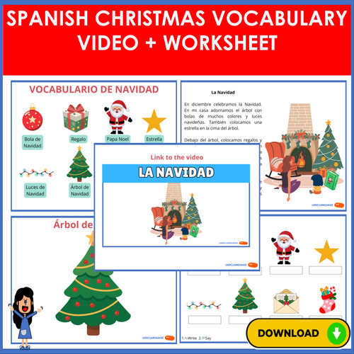 Spanish Christmas Vocabulary Video + Worksheet by LudicLanguage | TPT