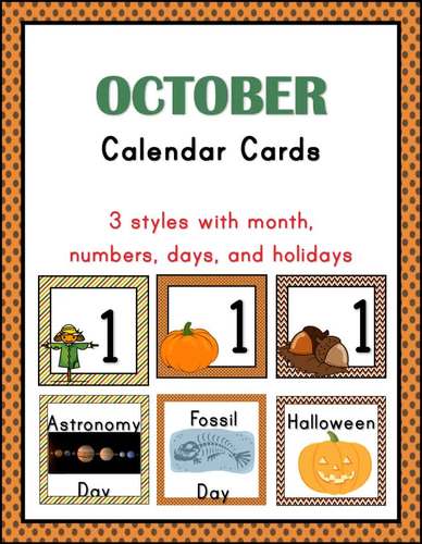 October Calendar Cards by Cindy's Treasures | TPT