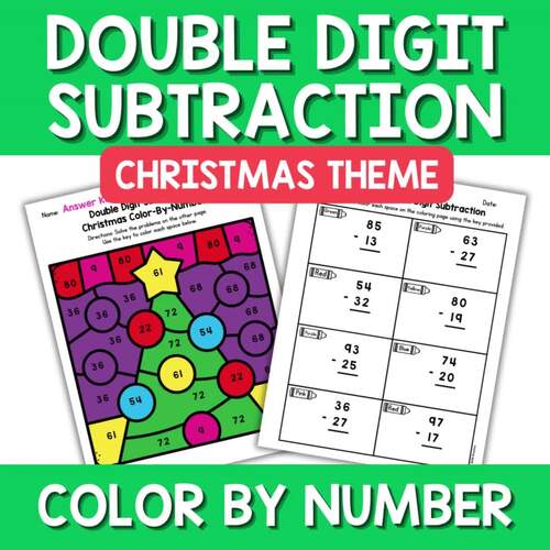 Christmas Double Digit Subtraction Color by Number Worksheet No Prep ...