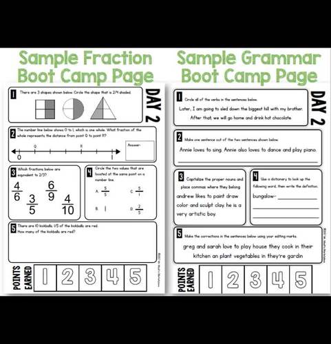 21 Day Boot Camp Bundle: Grammar Review and Fraction Review for Grades 3-5