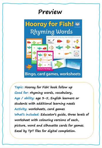 Hooray for Fish Rhyming Words Activities by Teachers Telling Tales