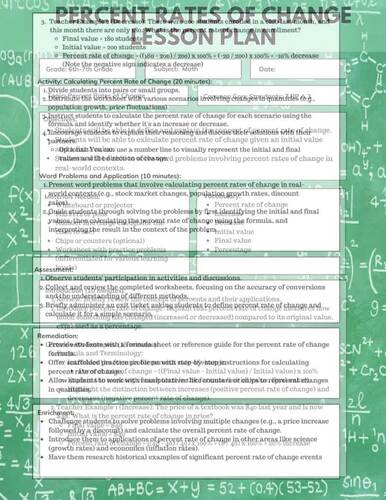 PERCENT RATES OF CHANGE-Lesson Plan for Middle School Math | TPT
