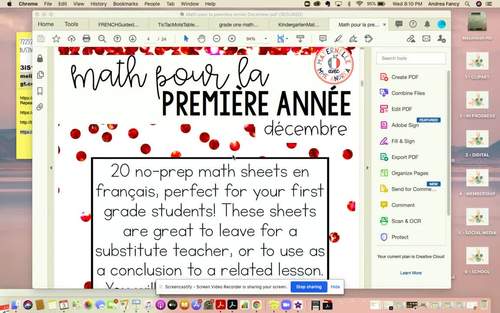 FRENCH First Grade No Prep Math Worksheets DECEMBER Grade 1 / Première ...