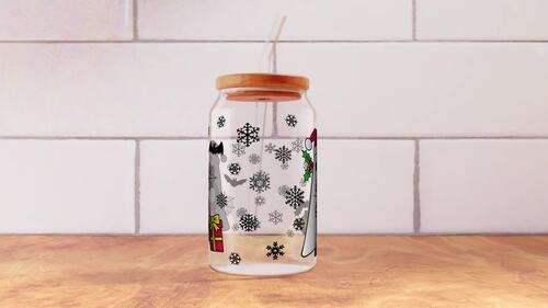Christmas Ghost Perfect for SVG 16oz Glass Can Wrap, Spooky Christmas ...