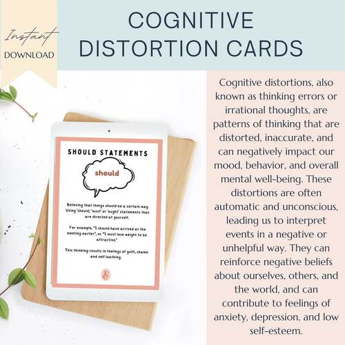 Cognitive distortion cards, flexible thinking, cognitive behavioral therapy