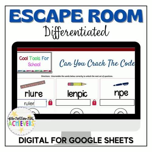 Back to School Escape Room Differentiated - Unscramble Words Digital Game