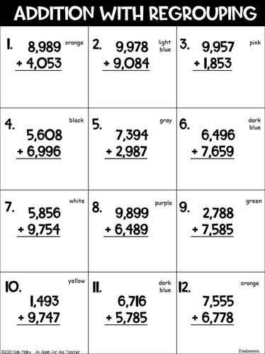 Halloween Printables 4 Digit Addition with Regrouping 3rd 4th Grade