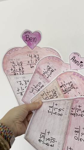 5th Grade Cupcake Valentine's Day Math Craft Adding & Subtracting Decimals