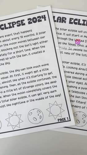 Solar Eclipse 2024 | Solar Eclipse Craft, Writing and Reading Passage