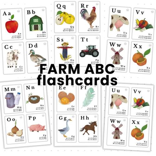 Farm Animal Alphabet Flashcards | Uppercase & Lowercase Letters | Phonics