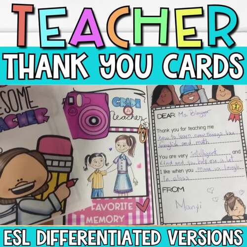 ESL Teacher's Day Craft - Differentiated Thank You Cards Writing Craft ...