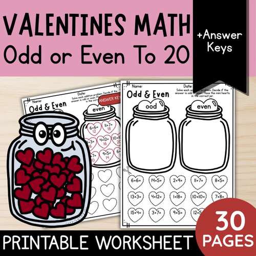 Valentine's Day Odd or Even Addition to 20 | 1st & 2nd Grade Math