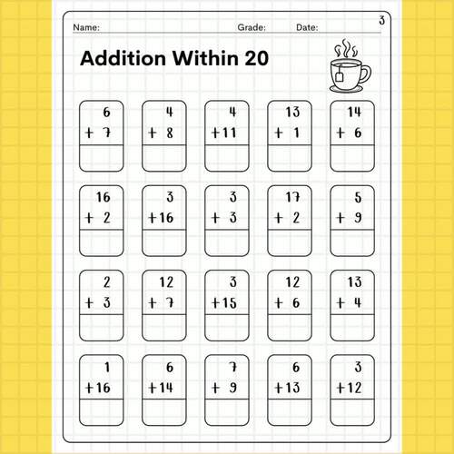 Addition Within 20 Worksheets | With and Without Regrouping | 30 Math ...