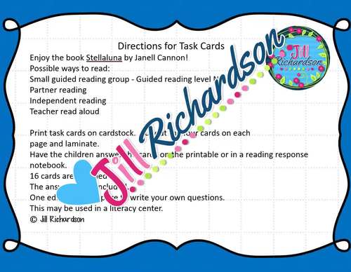 Stellaluna Activities Task Cards Reading Comprehension First Second ...