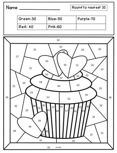 Valentine's Day Rounding to Nearest 10 or 100 Color By Code | TPT