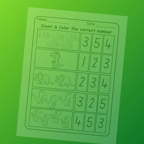 Dinosaur Count and Color Numbers 1-5: Dino Math Worksheets & Number ...