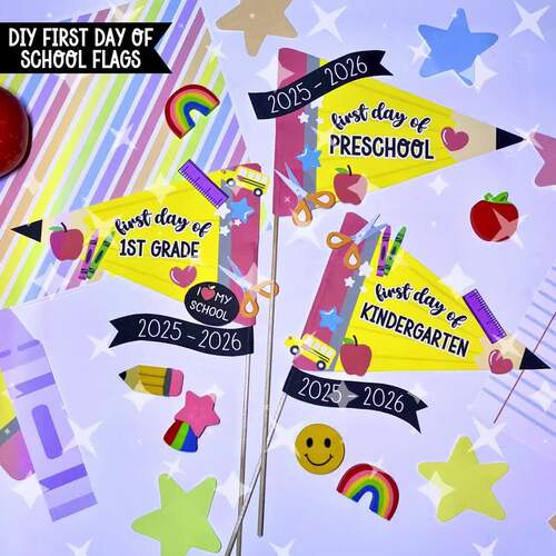 First Day of School Sign Pencil Flag, Back to School Welcome Photo Prop ...