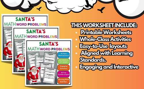 Santa's Math Word Problems Activities Morning Work Fraction 4th,5th,6th ...
