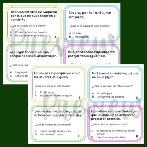 Causa y Efecto- tarjetas de comprensión by Bilingual Teaching Made Easy
