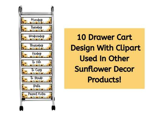 Sunflower Theme | 10, 12, and 15 Drawer Cart Labels | 3 EDITABLE Templates