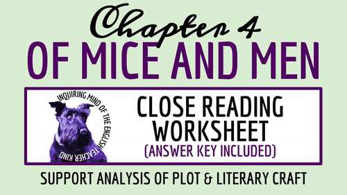 Of Mice and Men Chapter 4 Novel Analysis Worksheet | Close Reading Activity