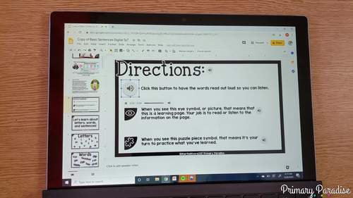 Digital Basic Sentences Practice for Google Slides: Distance Learning