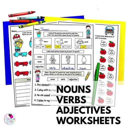 Nouns, Verbs, and Adjectives Worksheets - Parts of Speech Grammar Practice