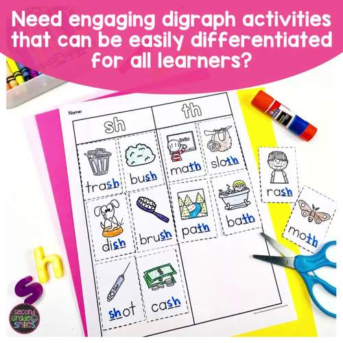 Digraphs Cut and Paste Word Sorts - Digraphs Worksheets - Digraph Centers