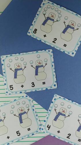 Snowman Addition Cards Sums to 10 by ElemenoPreK | TPT